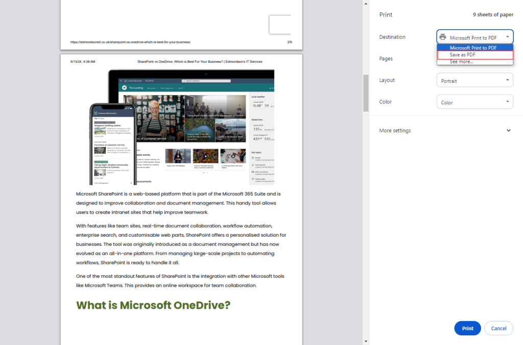 How to Save a Web Page as a PDF on Desktop and Mobile | Edmondson's IT ...